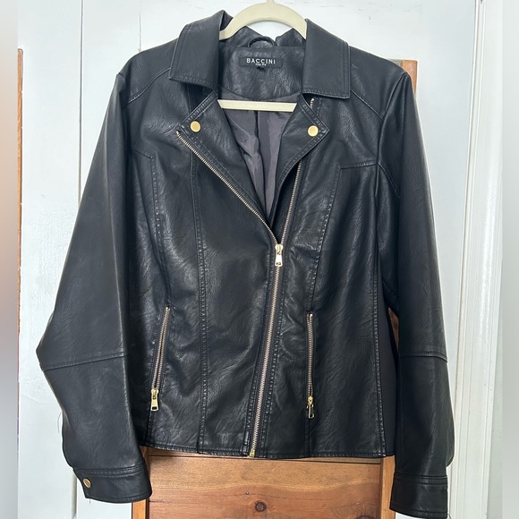 Baccini | Jackets & Coats | Baccini Black Leather Jacket With Gold ...